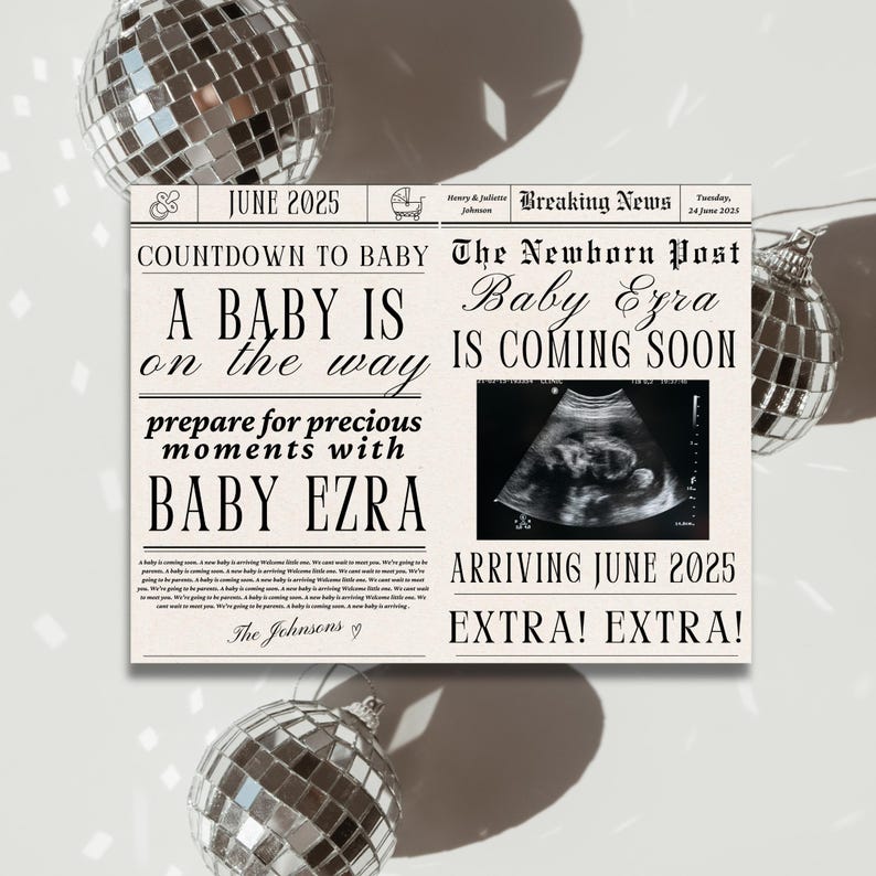 Baby Announcement Newspaper, Pregnancy Announcement Newspaper, Retro ...