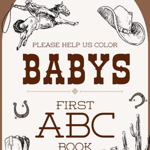 ABC Coloring Book Baby Shower Game, Cowboy Western Rodeo Alphabet ...