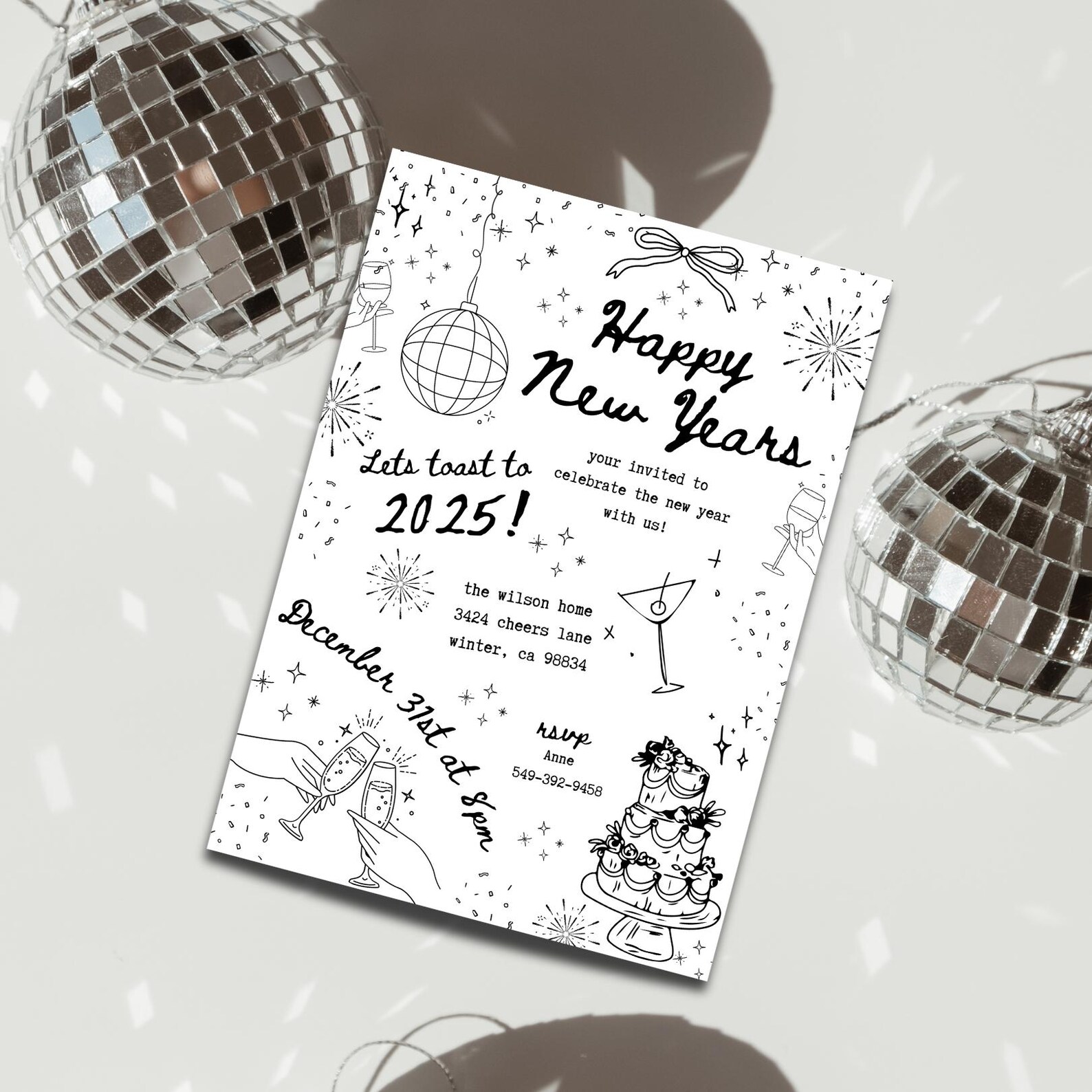 New Years Party Invite, New Years Eve Invitation, Editable NYE Party ...