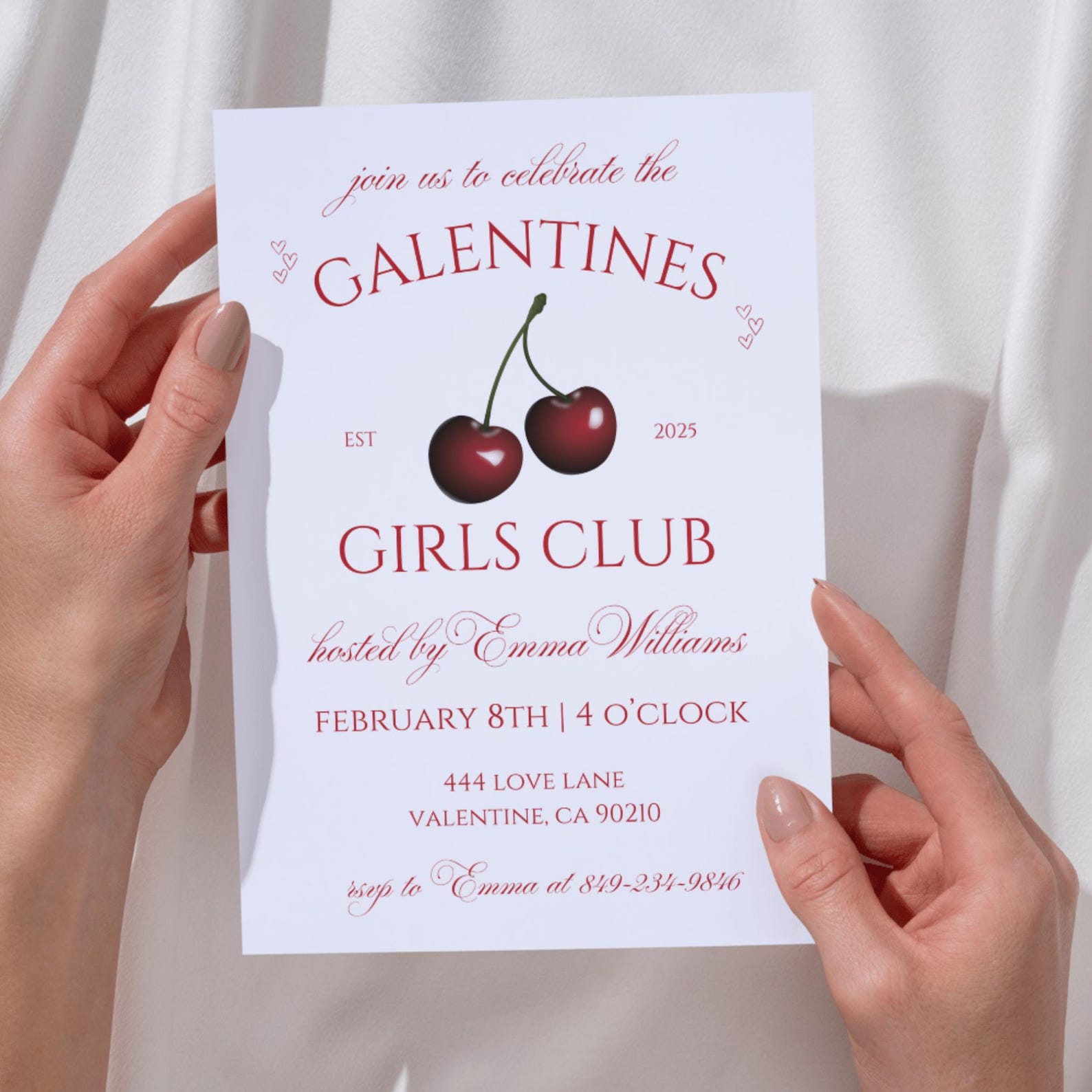 Editable Cherry Valentine's Party Text Invitation Template | Hand Drawn ...