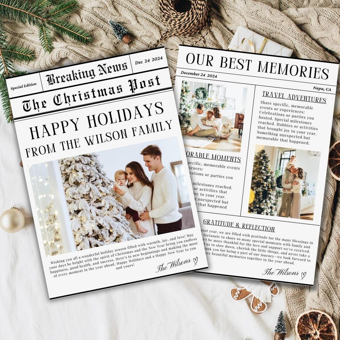 Christmas Newsletter Editable Template, Year in Review Holiday Card ...