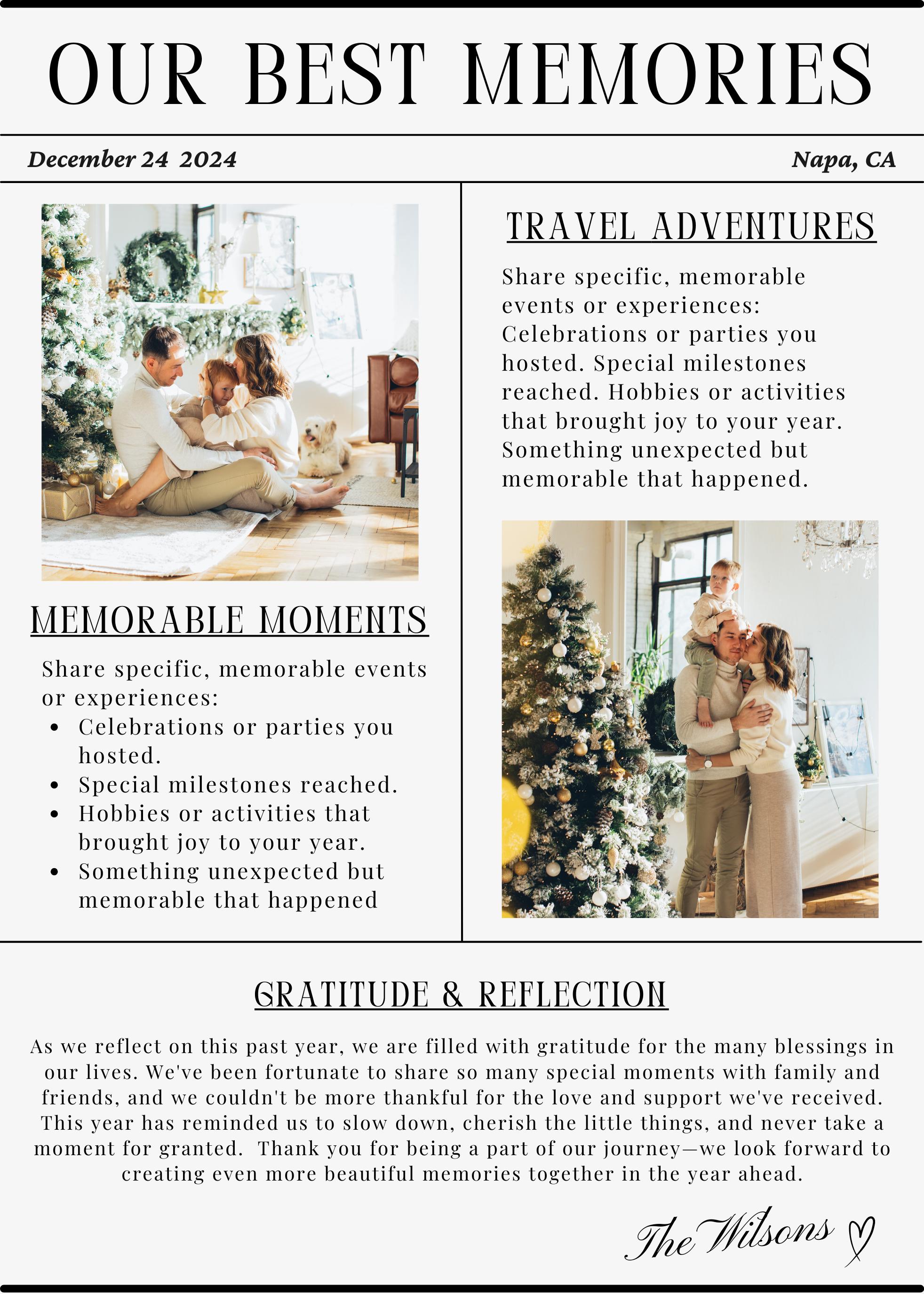 Christmas Newsletter Editable Template, Year in Review Holiday Card ...