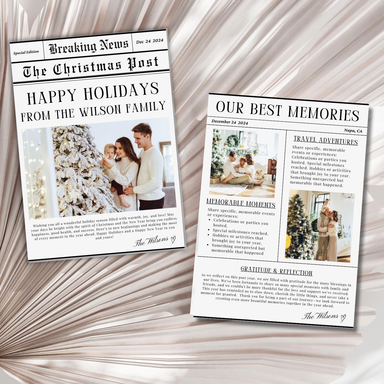 Christmas Newsletter Editable Template, Year in Review Holiday Card ...