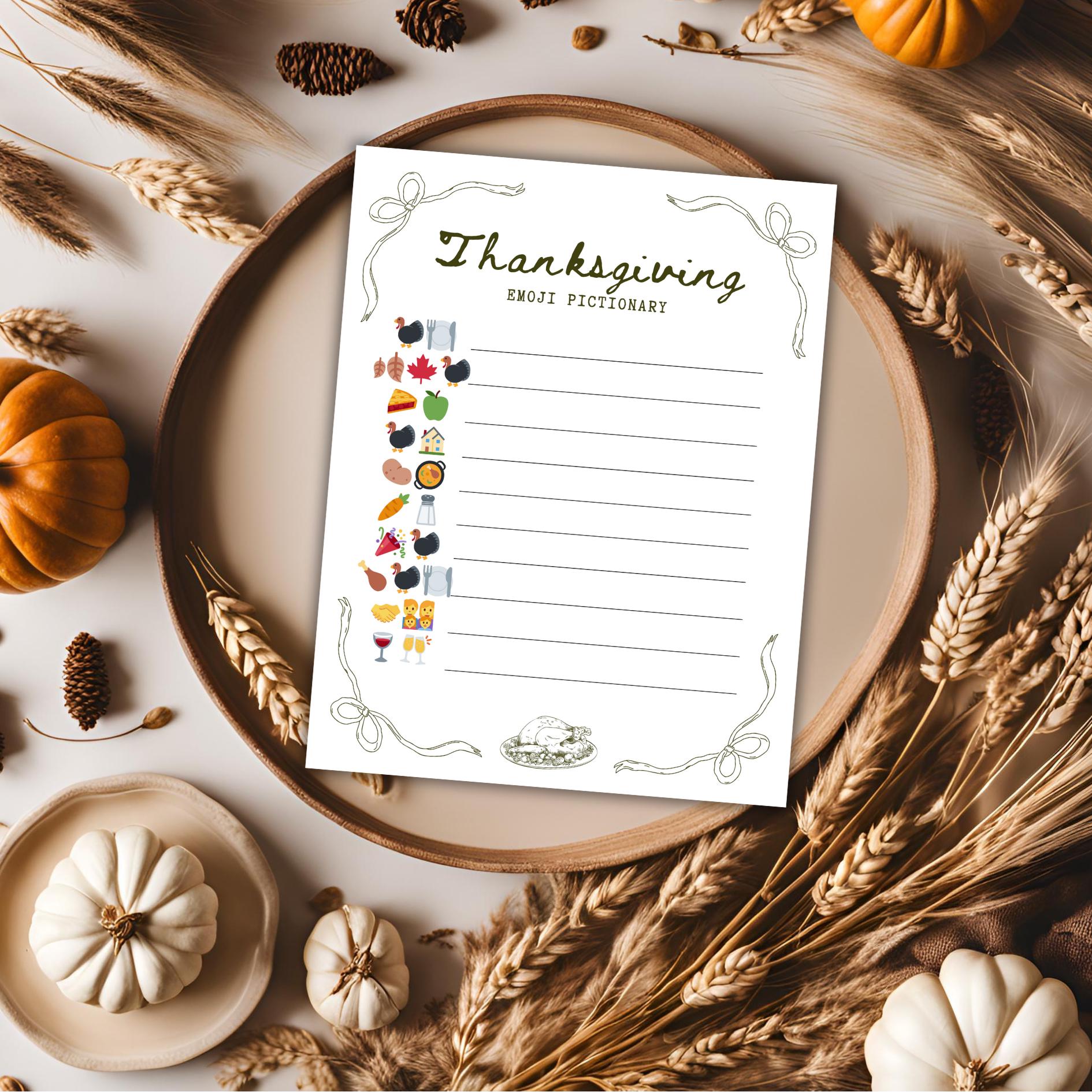 Thanksgiving Emoji Game- Printable Friendsgiving Emoji Guessing Party ...