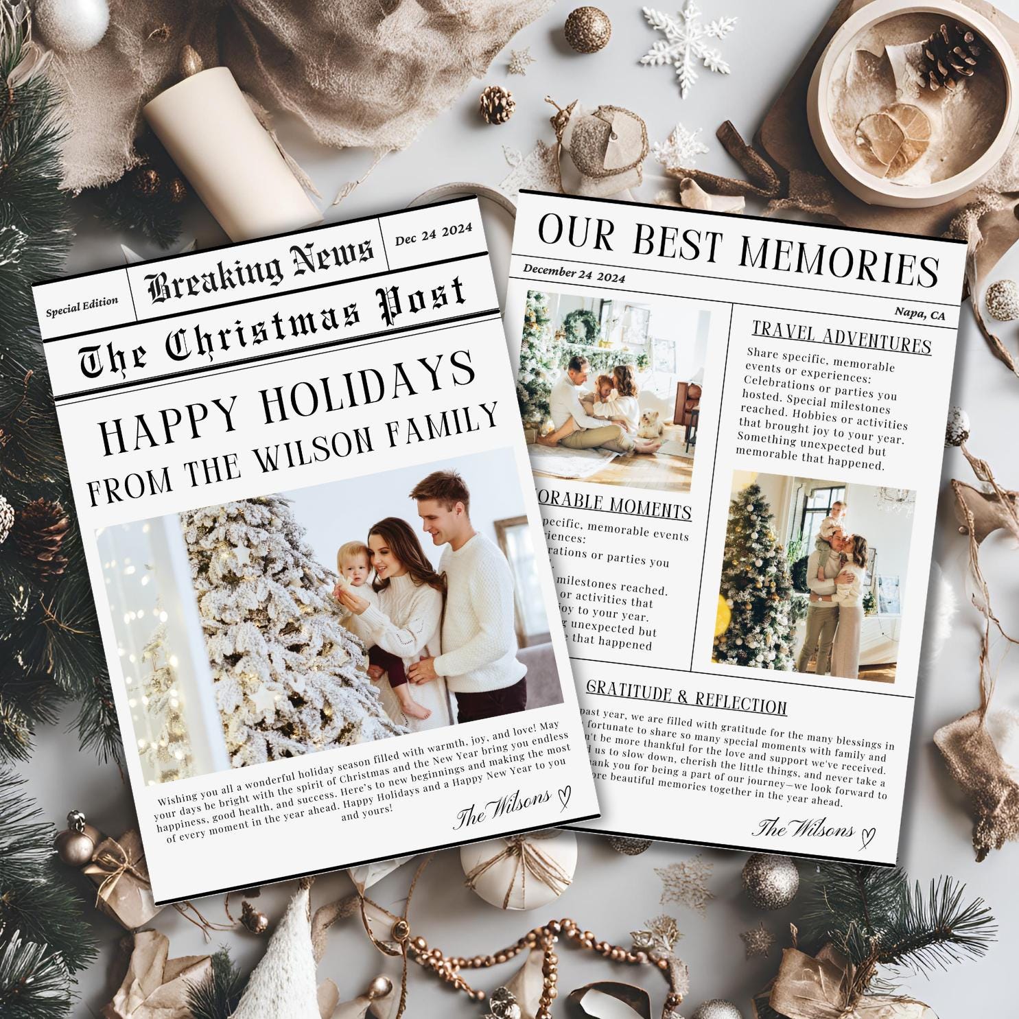 Christmas Newsletter Editable Template, Year in Review Holiday Card ...