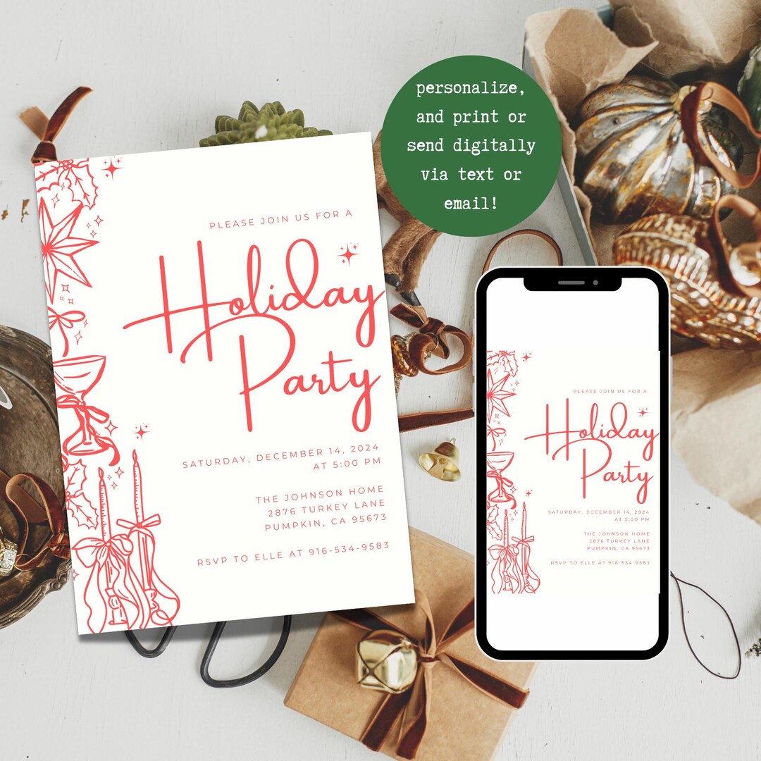 Editable Holiday Party Invitation, Christmas Invitation Template ...