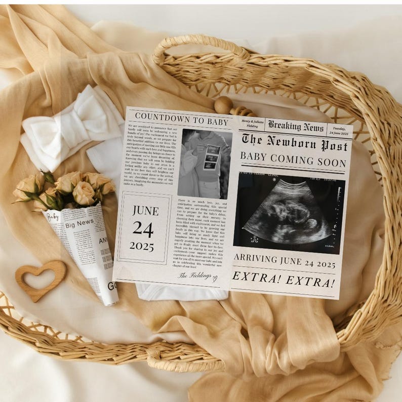 Newspaper Baby Announcement Pregnancy Announcement Newspaper Canva Baby ...