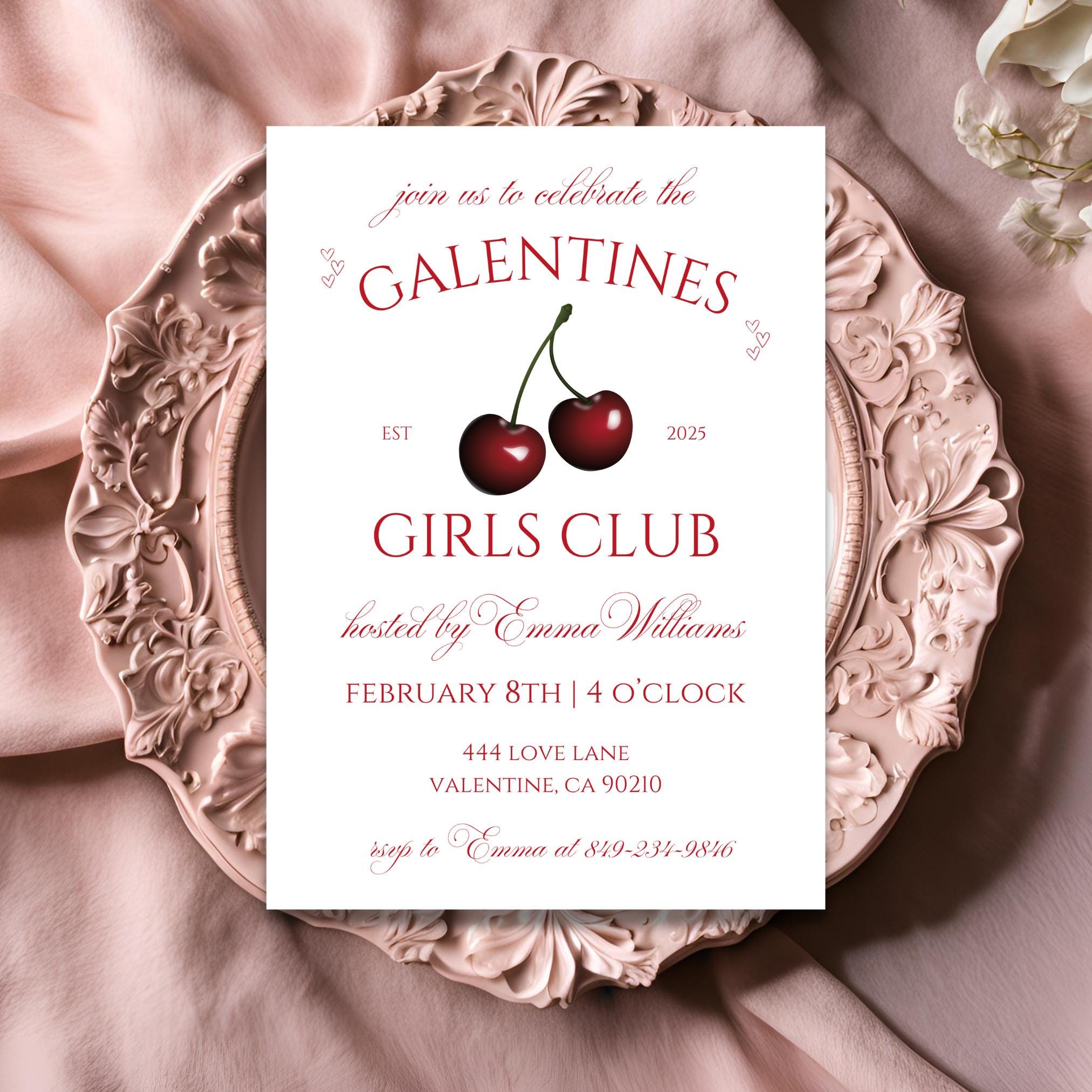 Editable Cherry Valentine's Party Text Invitation Template | Hand Drawn ...