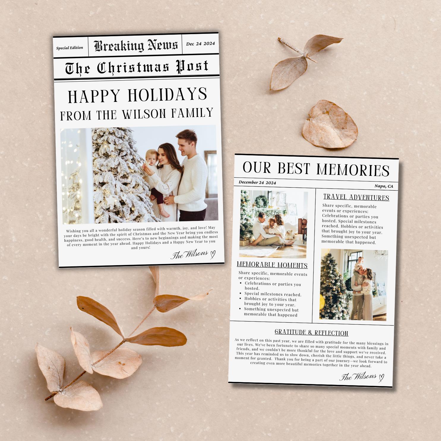 Christmas Newsletter Editable Template, Year in Review Holiday Card ...