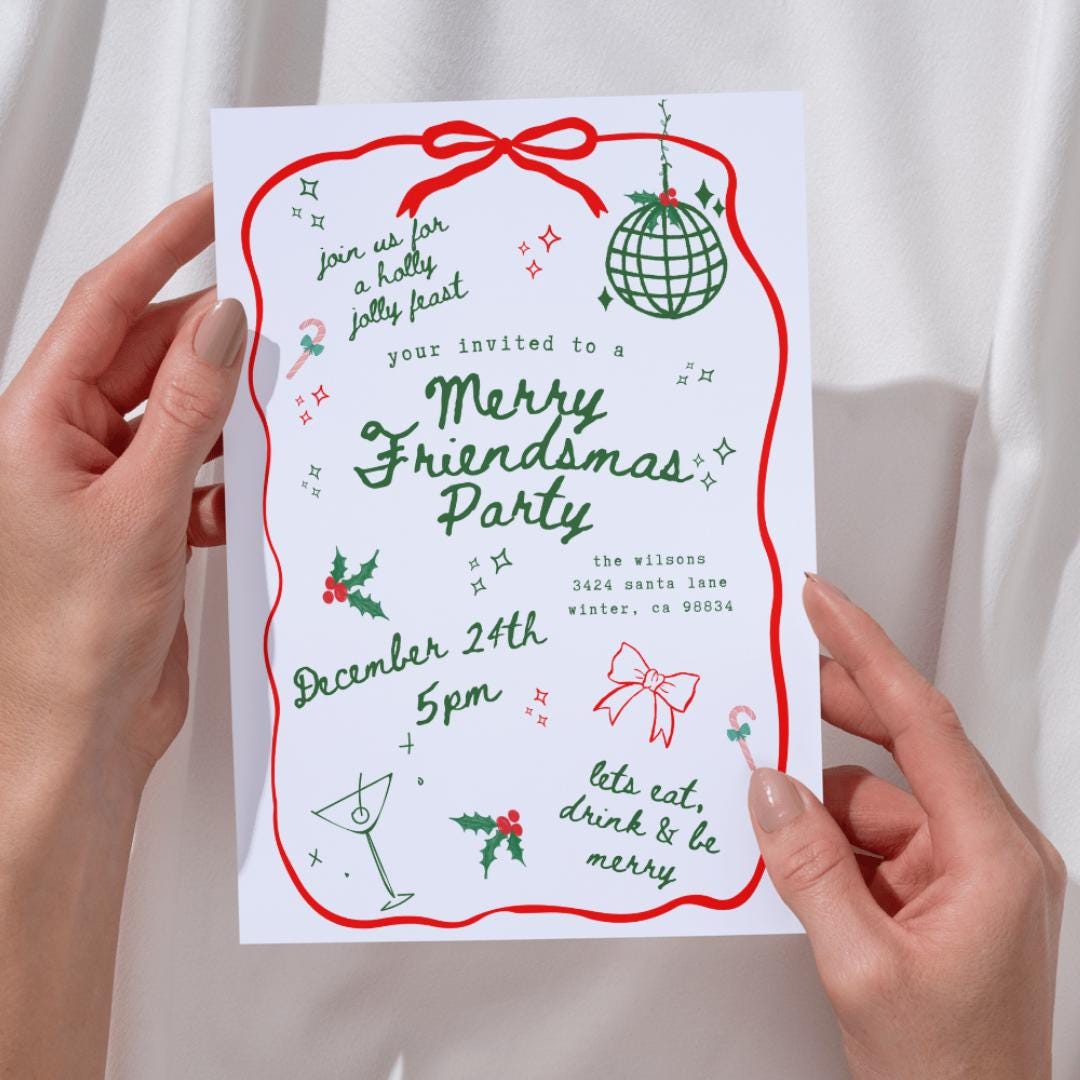 Christmas Party Invitation, Hand Drawn Holiday Party Invite, Digital ...