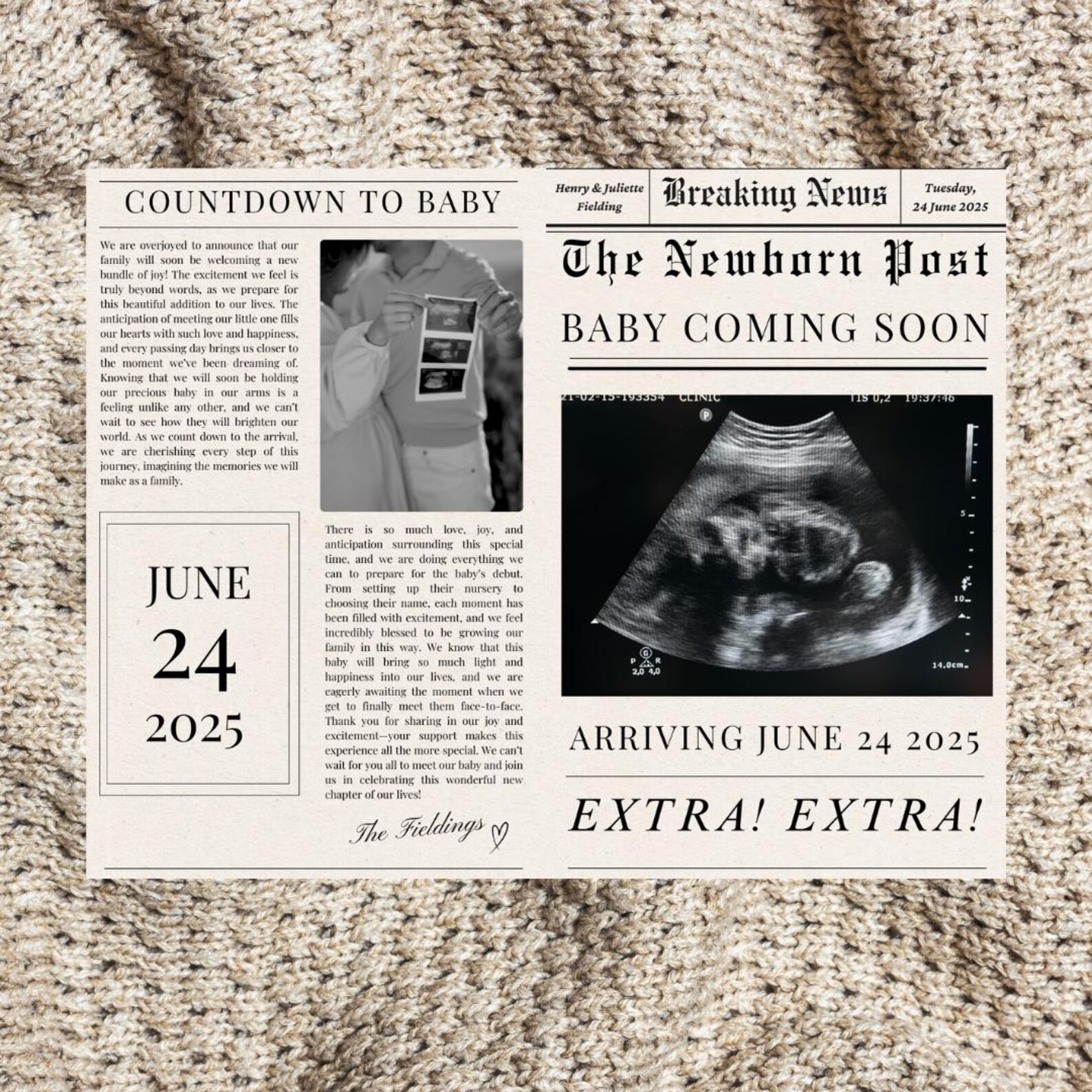Newspaper Baby Announcement Pregnancy Announcement Newspaper Canva Baby ...