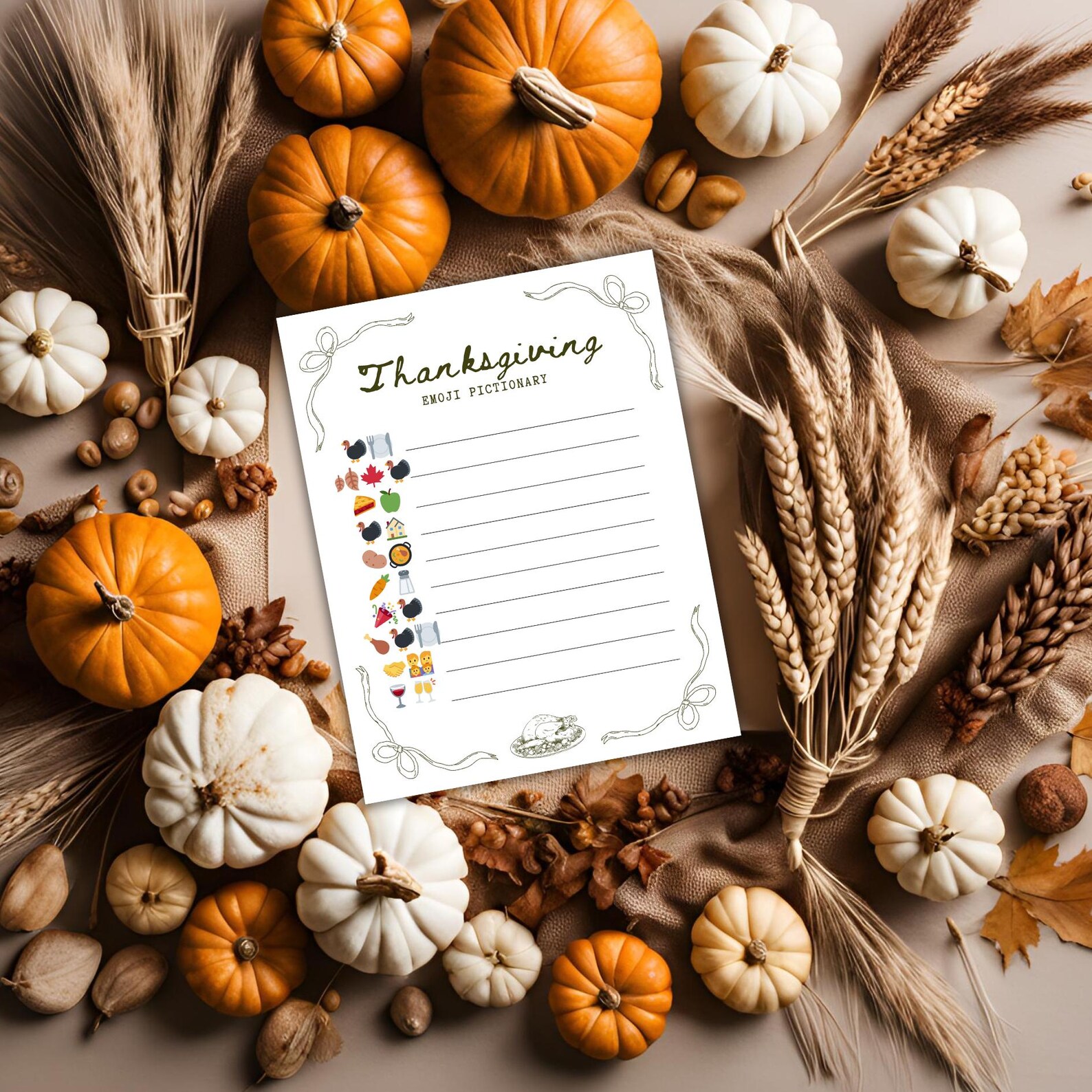 Thanksgiving Emoji Game- Printable Friendsgiving Emoji Guessing Party ...