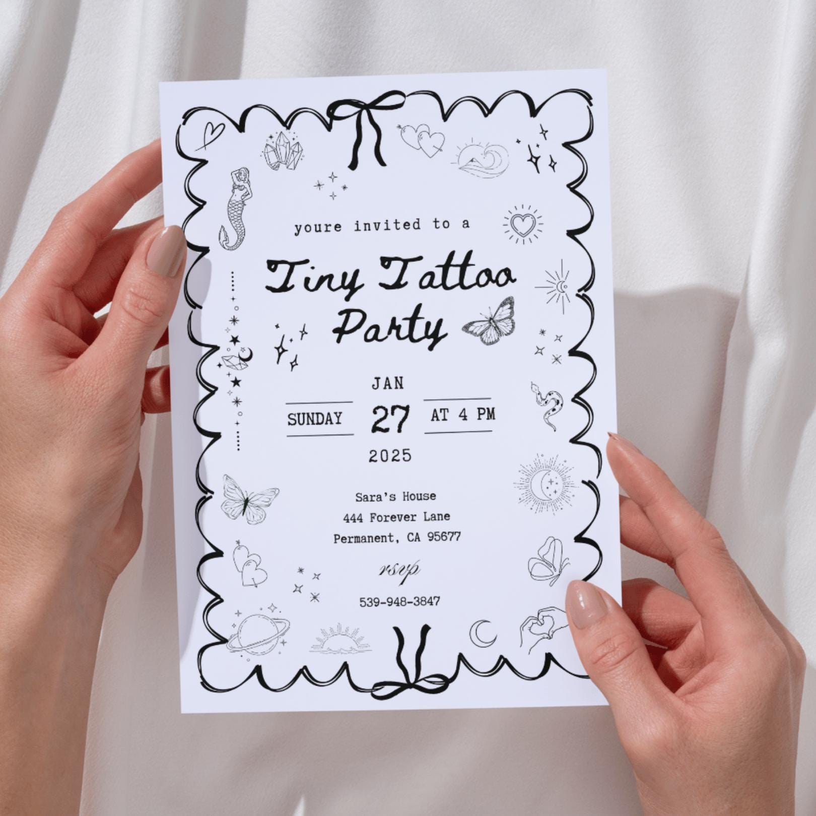 Tiny Tattoo Party Invitation, Micro Tattoo Party Invite, Girls Night ...