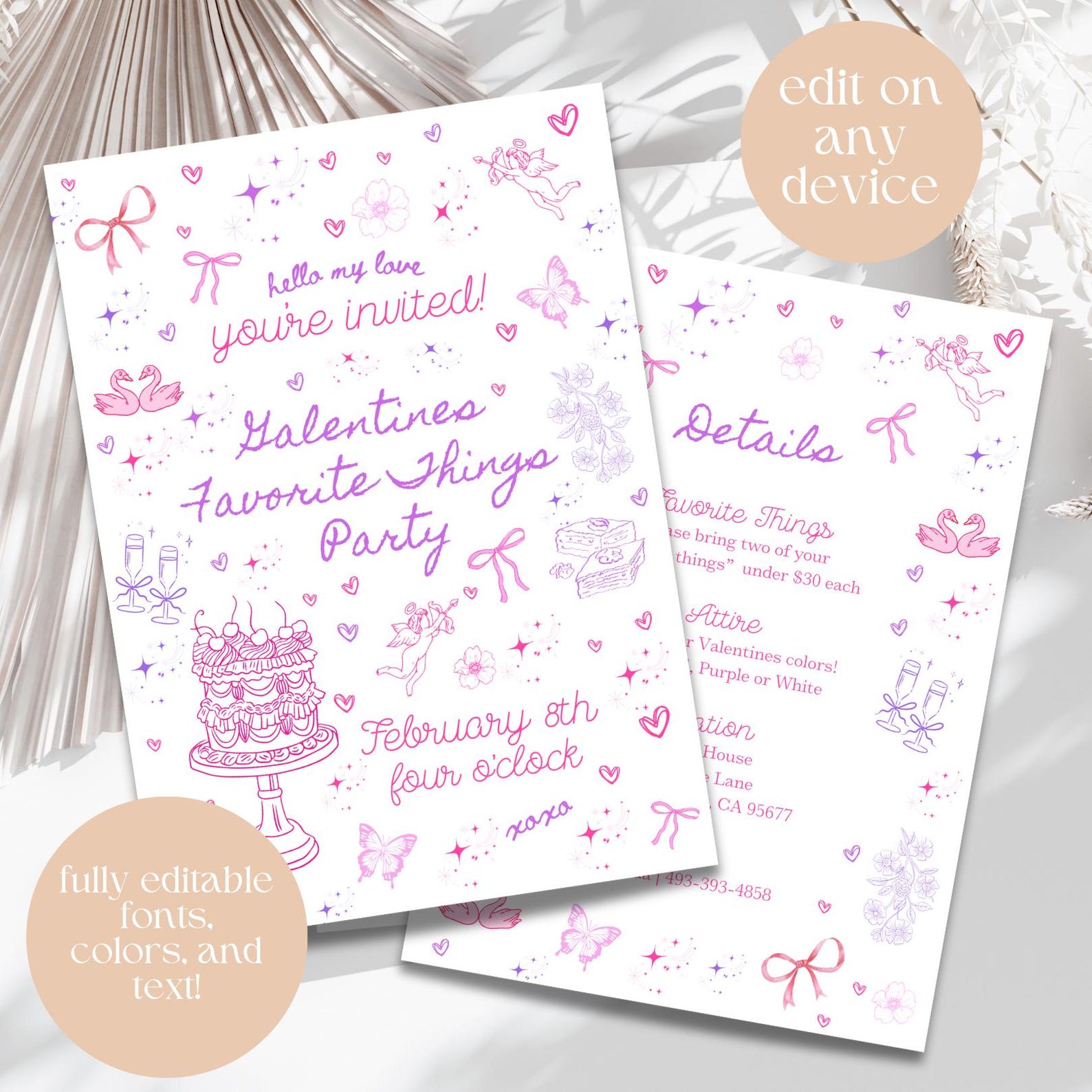 Favorite Things Party Invitation Party Invitation Pink Valentines ...