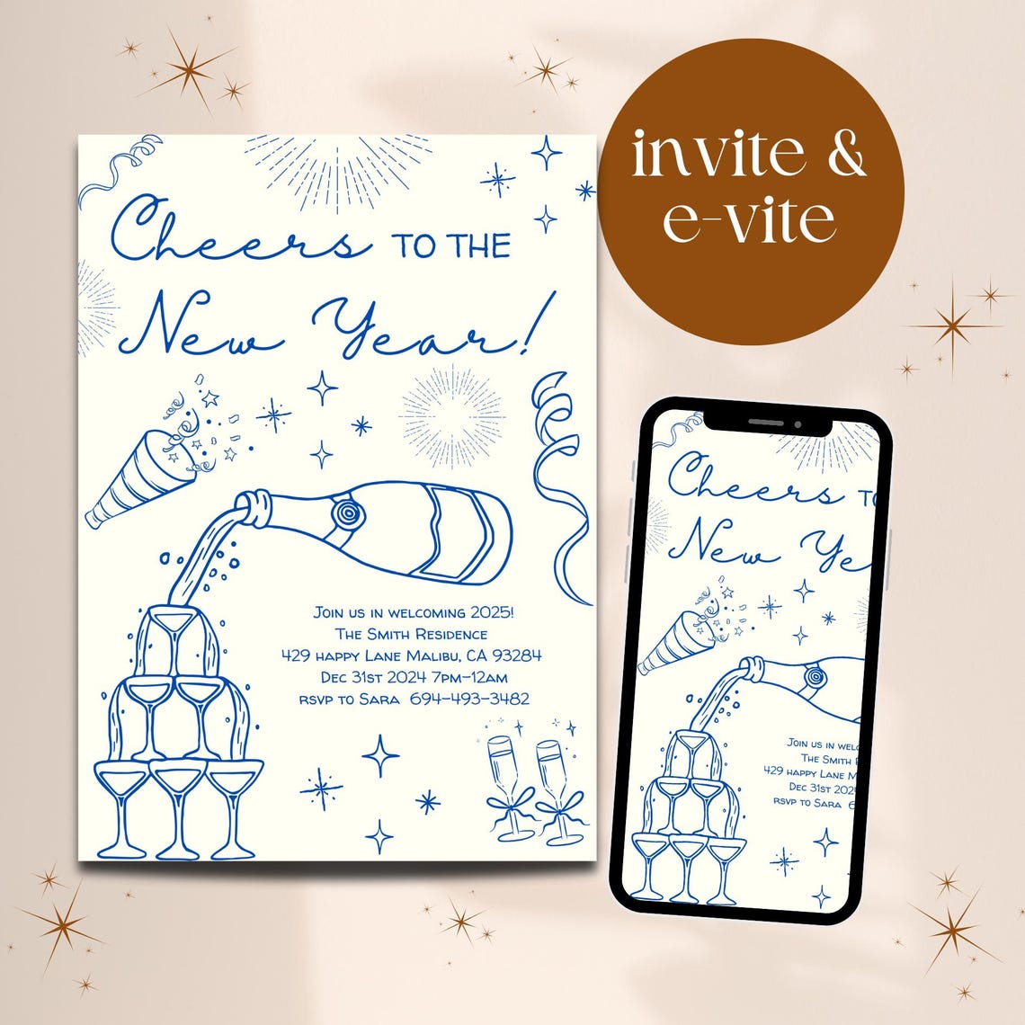 New Years Eve Invitation Template Digital Party Planning NYE Party ...