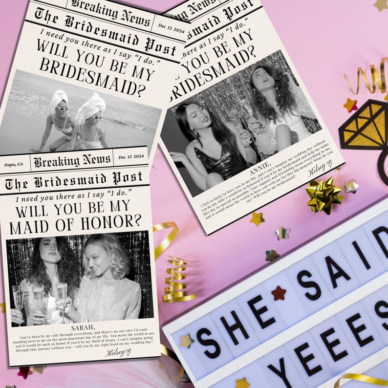 Newspaper Bridesmaid Proposal Card, Will You Be My Bridesmaid, Modern ...