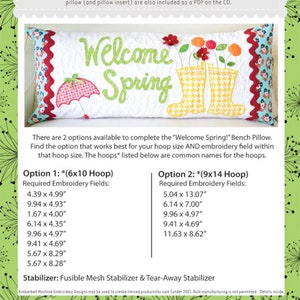 Welcome Spring! Bench Pillow - Embroidery CD by Kimberbell - KD516 - Etsy
