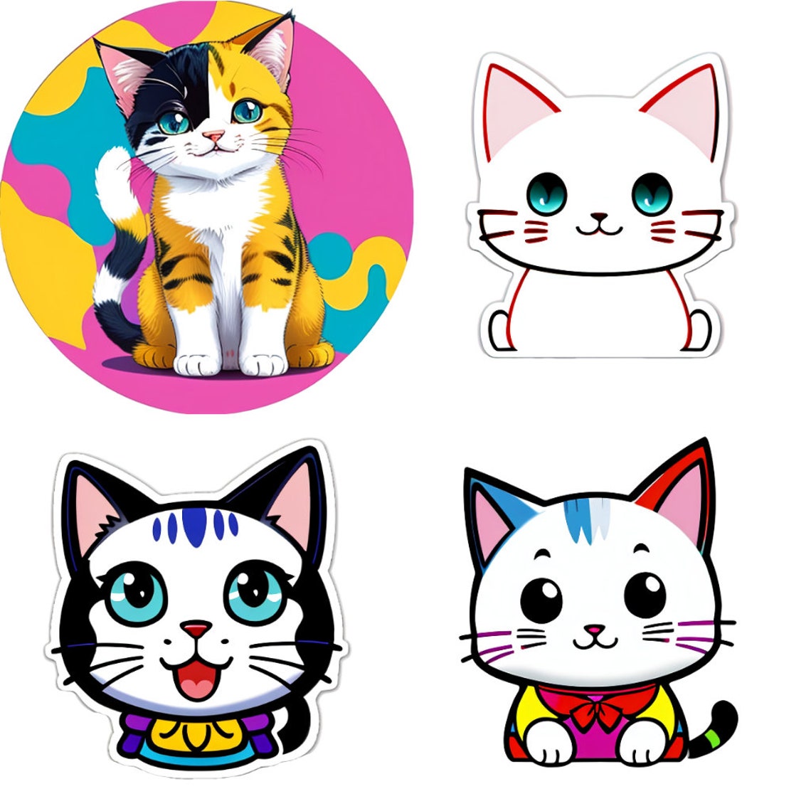 Colorful Cute Printable Cat Cliparts Bundle, Digital Kawaai Cat ...