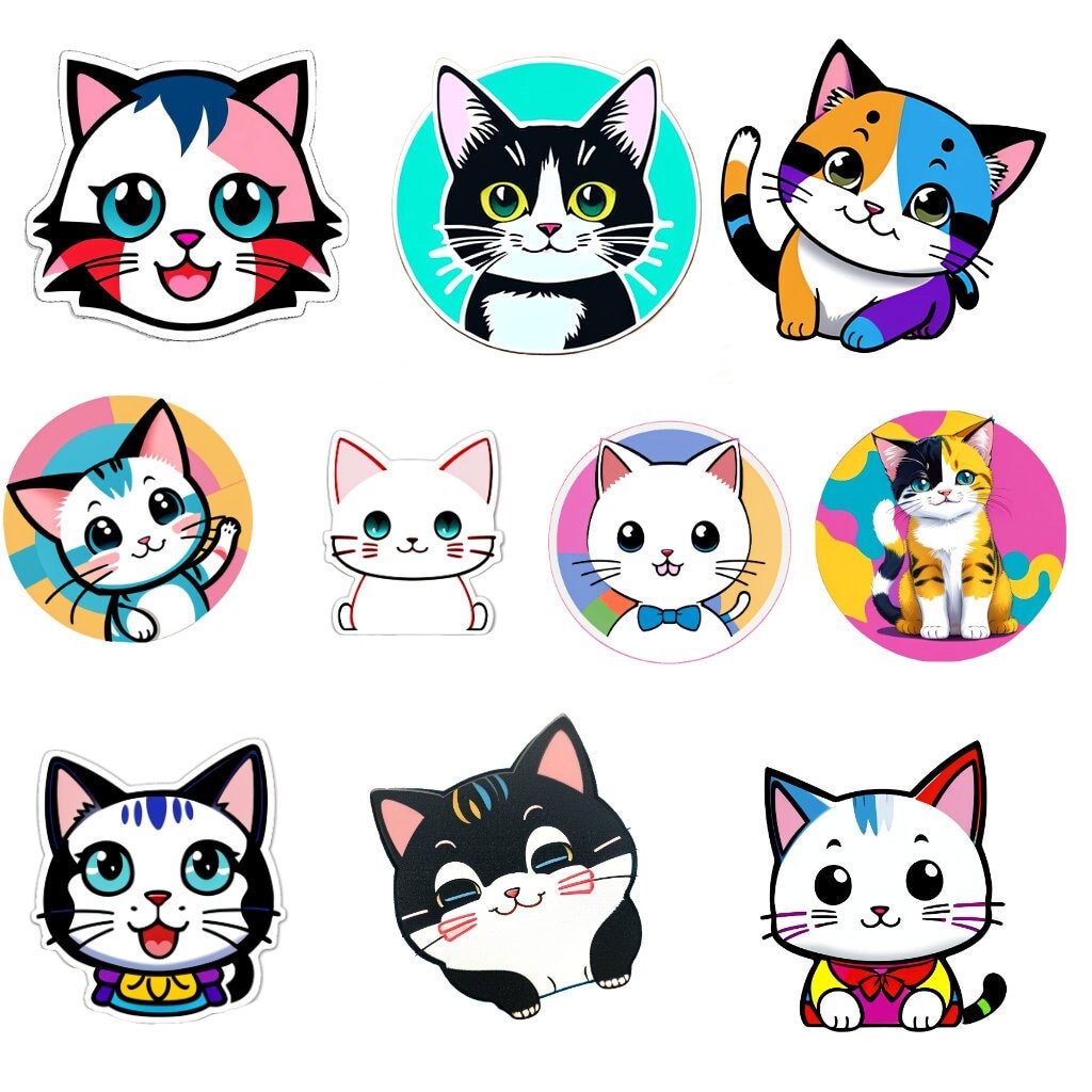 Colorful Cute Printable Cat Cliparts Bundle, Digital Kawaai Cat ...