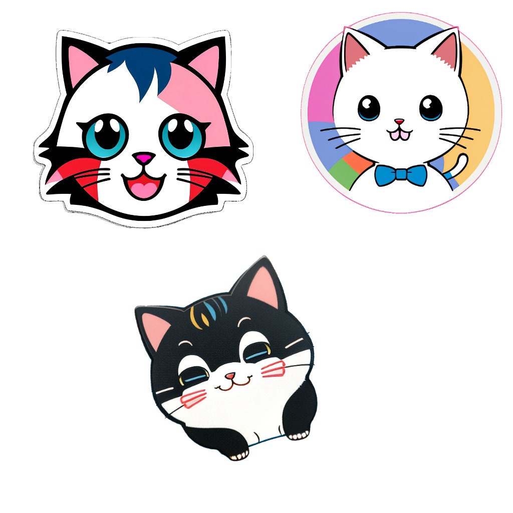Colorful Cute Printable Cat Cliparts Bundle, Digital Kawaai Cat ...