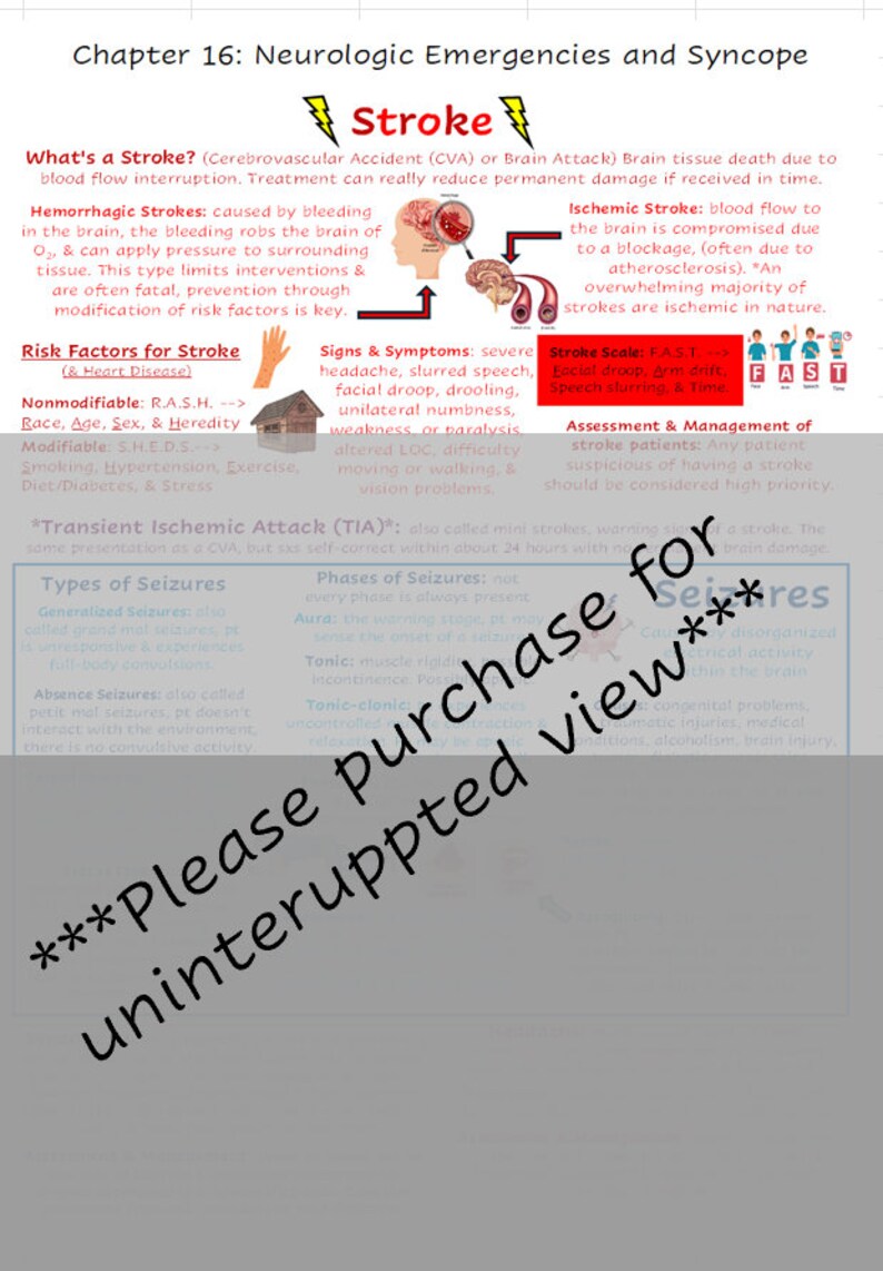 Neurologic Emergencies & Syncope EMT Crash Course Chapter 16 Notes - Etsy