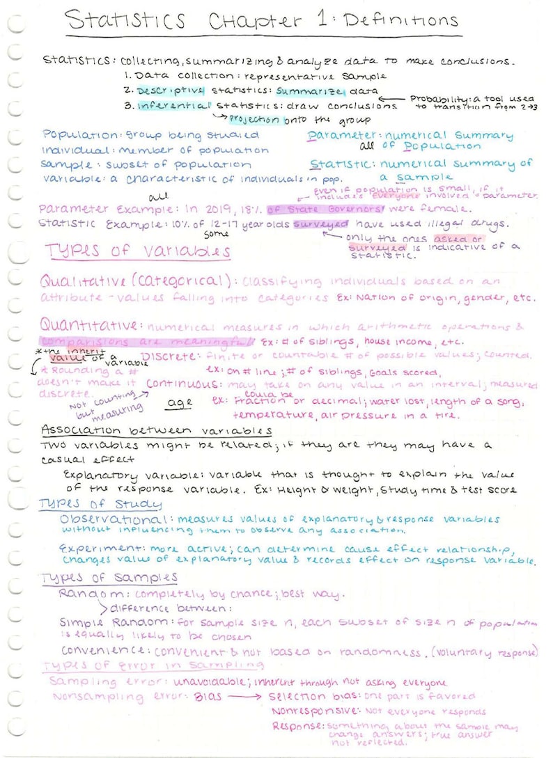 Statistics Notes (college Level) - Etsy