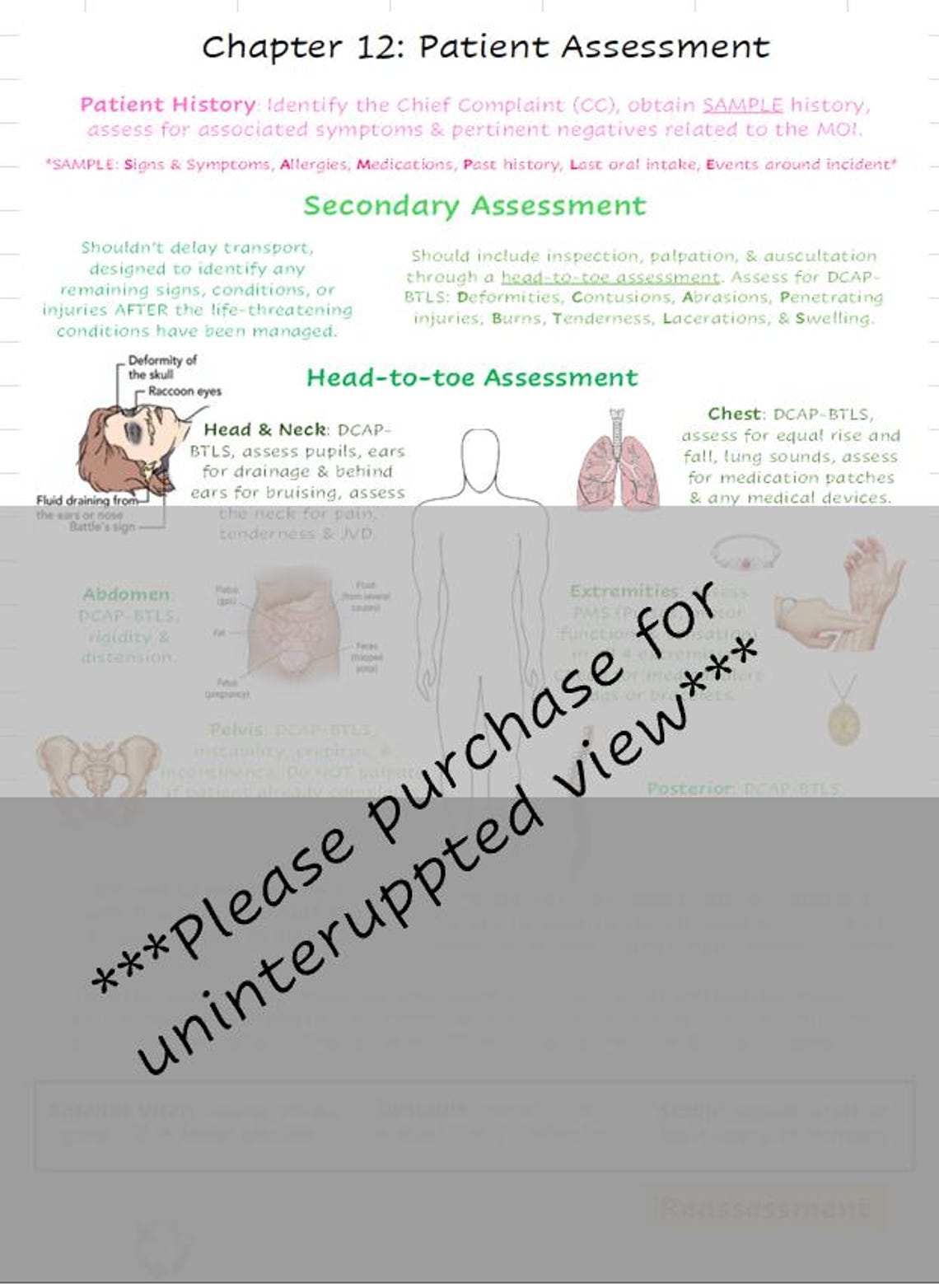 Patient Assessment EMT Crash Course Chapter 12 Notes - Etsy