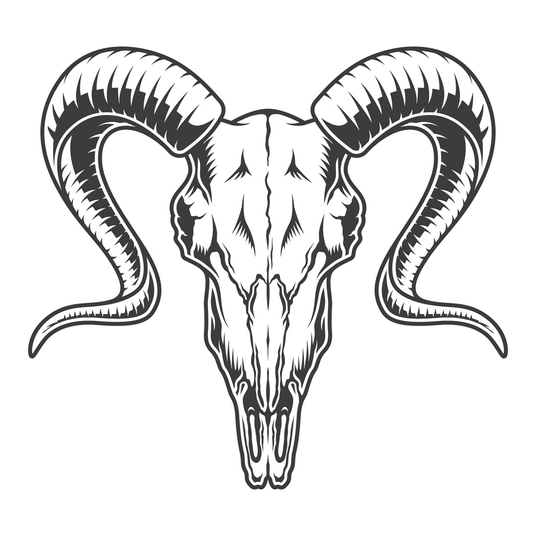 Monochrome Goat Skull Illustration Layered Cut File SVG PNG - Etsy