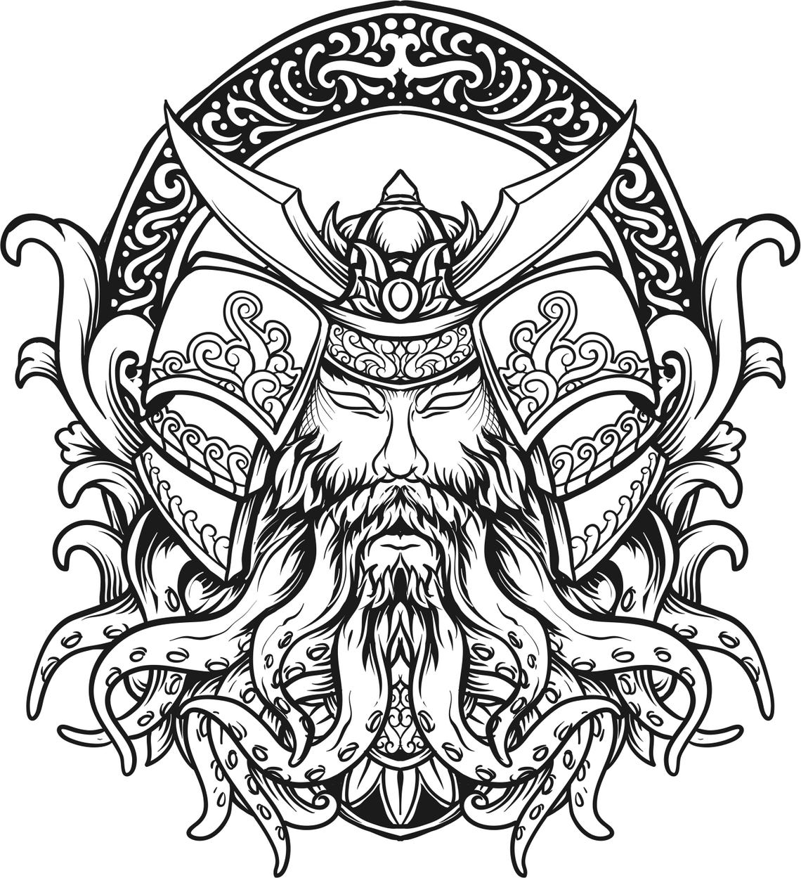 Samurai Octopus: Guardian of Sea, Layered Cricut Design Cut File SVG ...