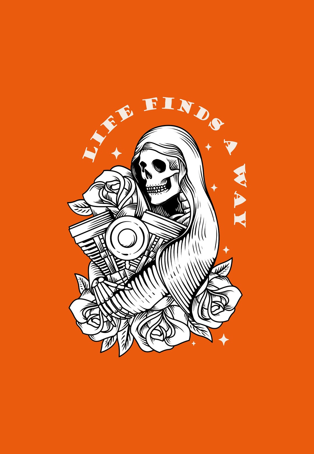 Life Finds a Way, Skeleton Nun Embracing Engine, Color and B&W Versions ...