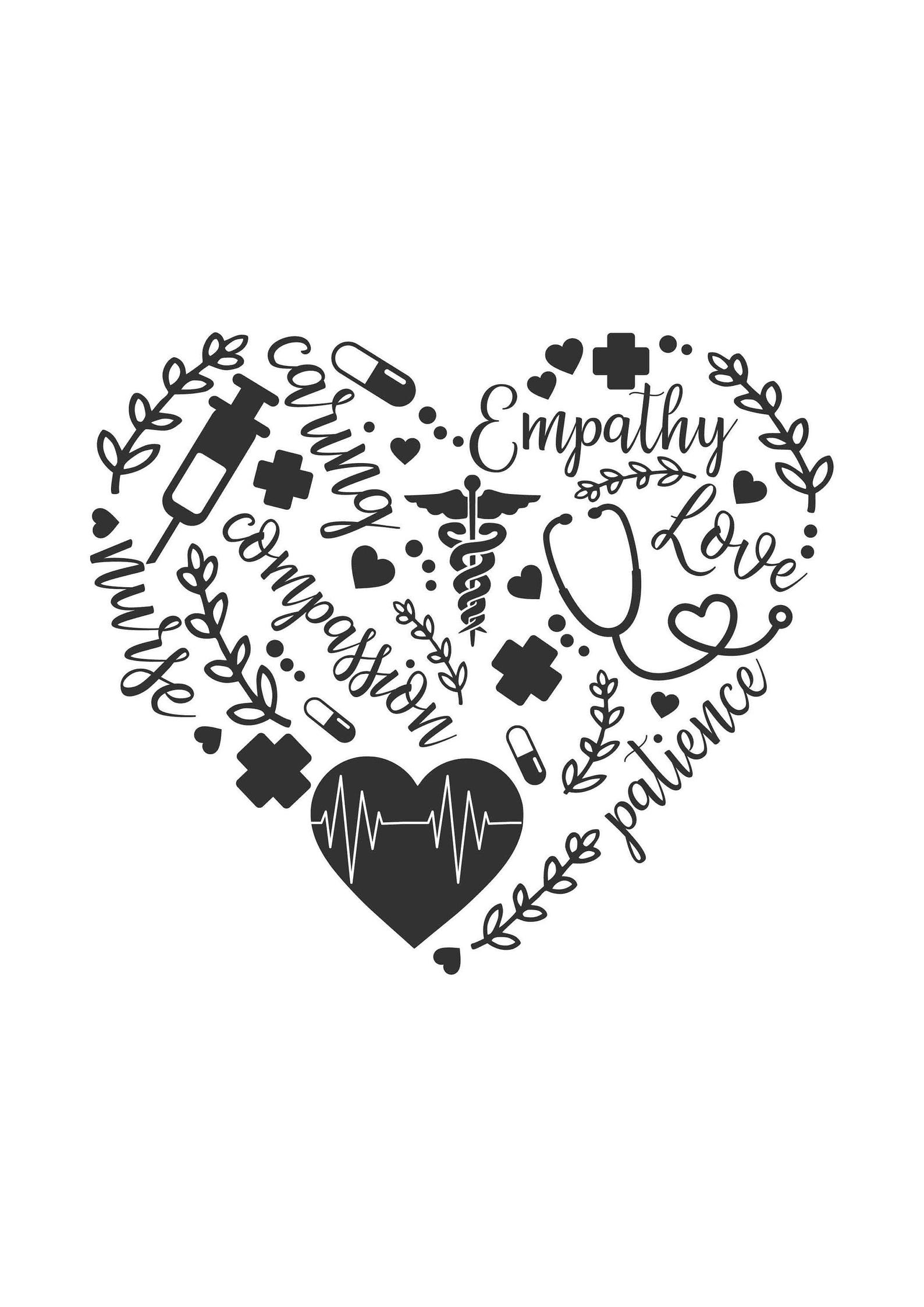 Nurse Heart : Caring, Empathy, Love, Compassion, Patience, Cut Files ...