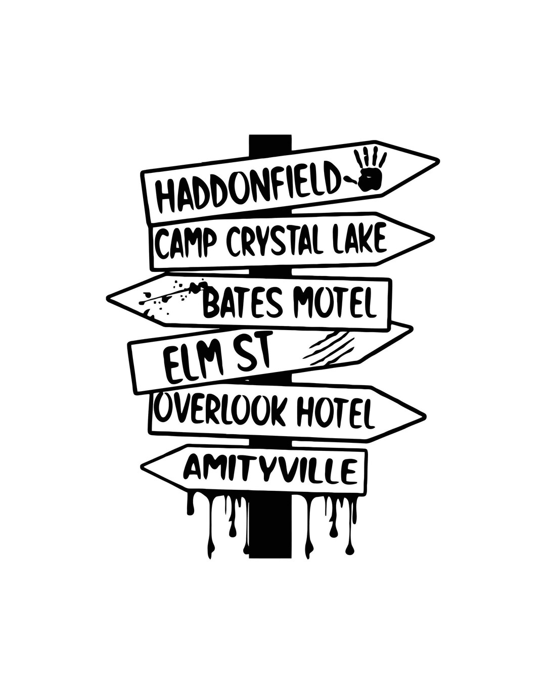 Horror City Sign Cut File: Haddonfield, Elm St, Amityville (SVG + PNG ...