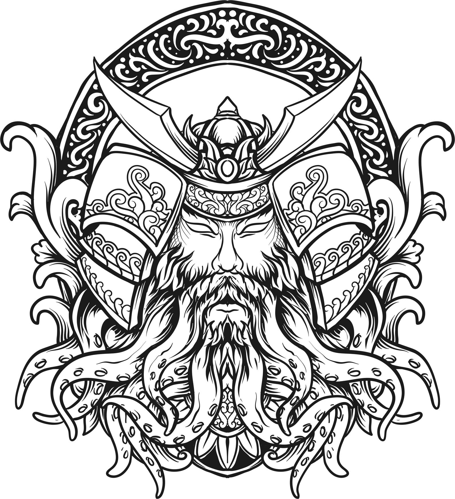 Samurai Octopus: Guardian of Sea, Layered Cricut Design Cut File SVG ...