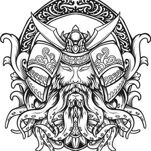 Samurai Octopus: Guardian of Sea, Layered Cricut Design Cut File SVG ...