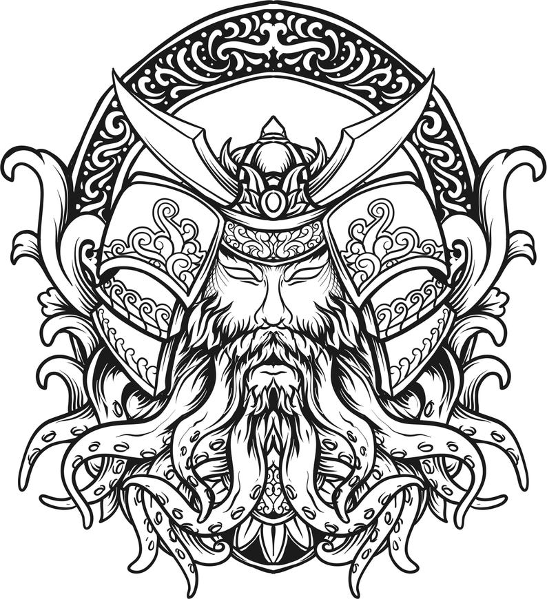 Samurai Octopus: Guardian of Sea, Layered Cricut Design Cut File SVG ...