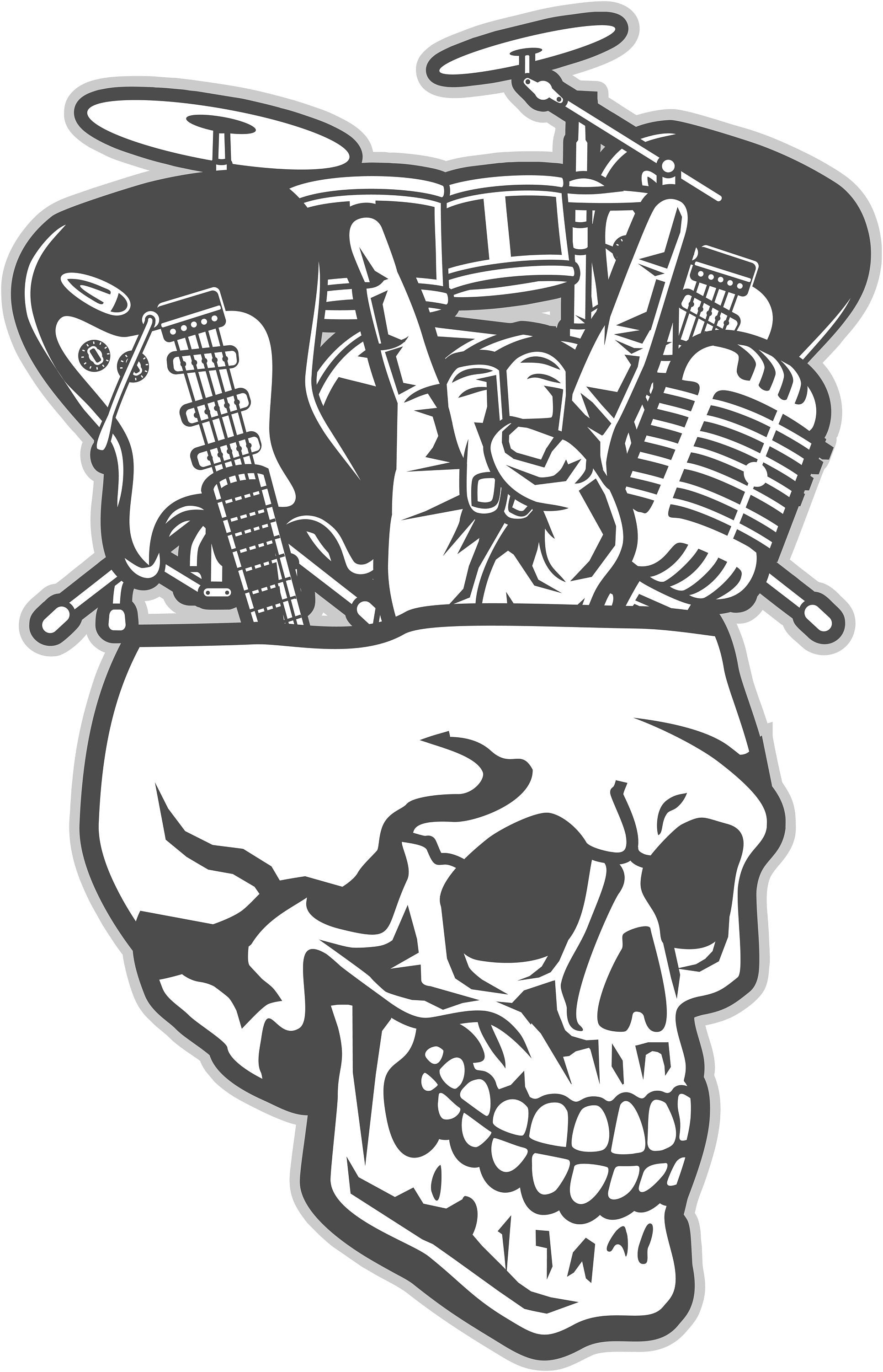Rocker Skull Filled by Rock Band Instruments, Layered Cut File SVG ...