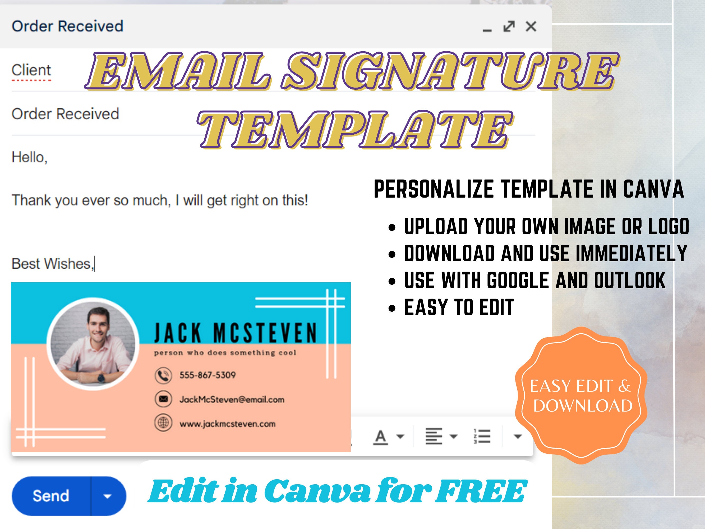 Fun Email Signature Template Canva Editable Email Signature Digital ...