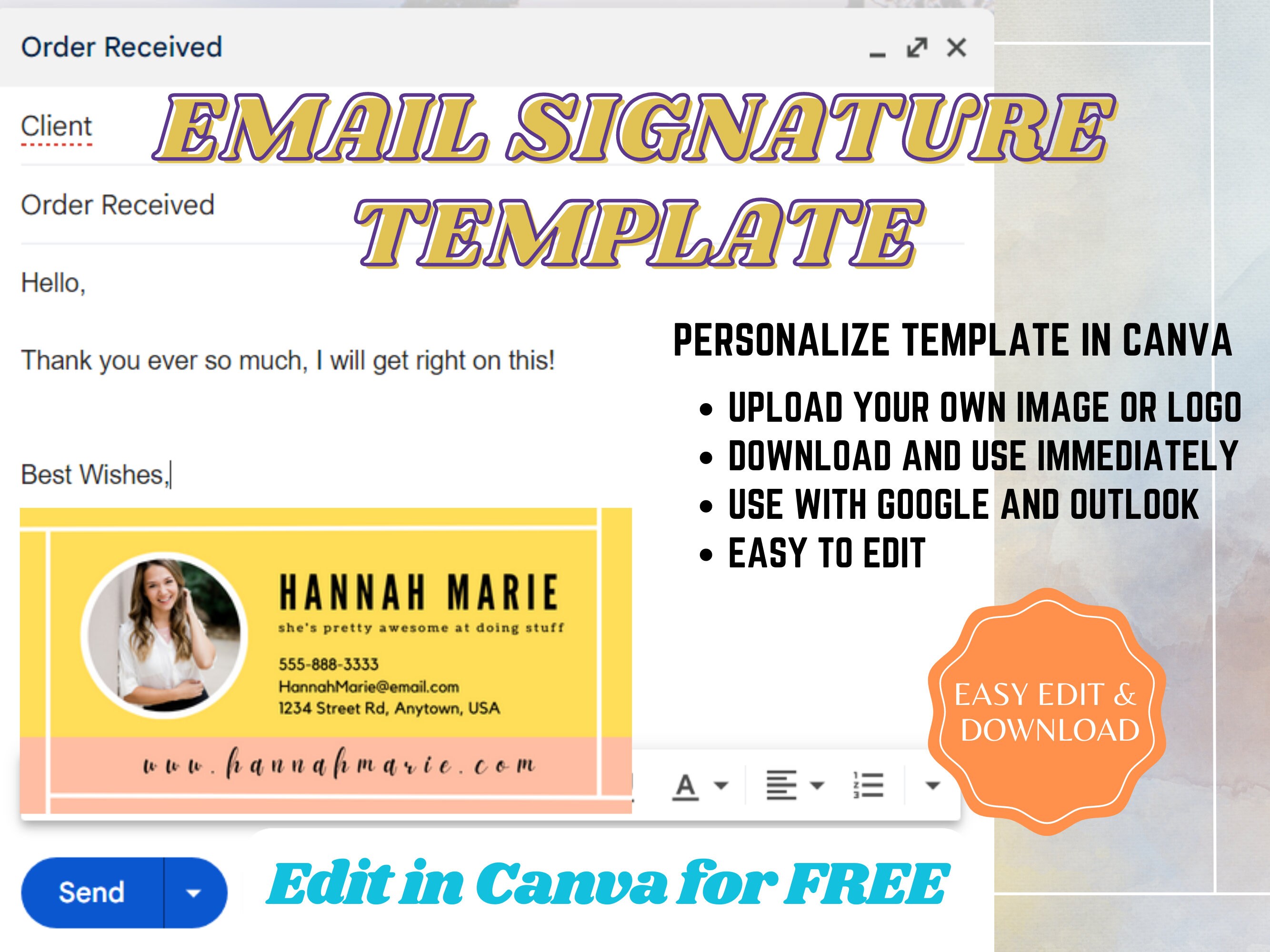 Cute Email Signature Template Canva Editable Template Digital Marketing ...