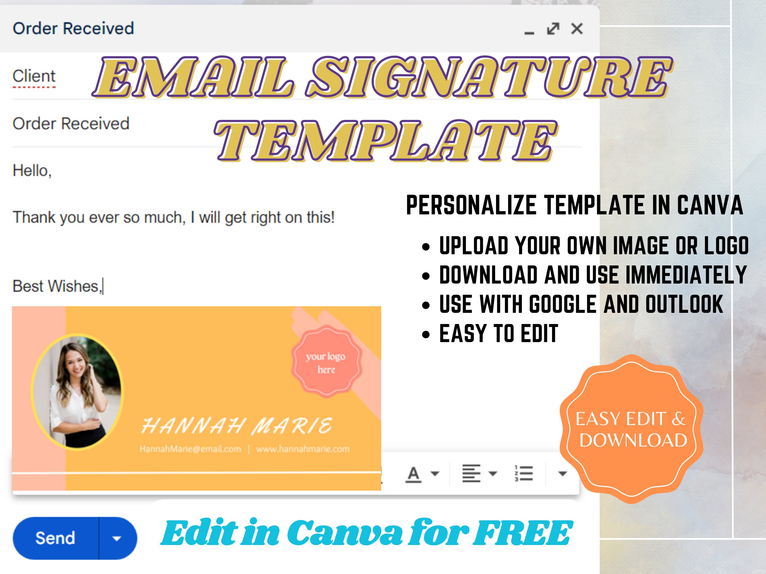 Custom Email Signature Template Canva Editable Template - Etsy