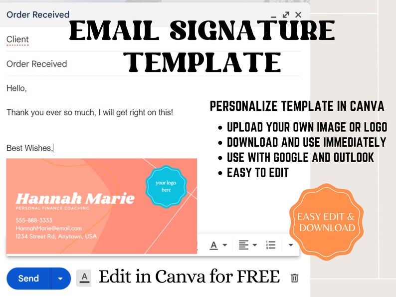 Bold & Fun Email Signature Template | Canva Editable Email Signature ...