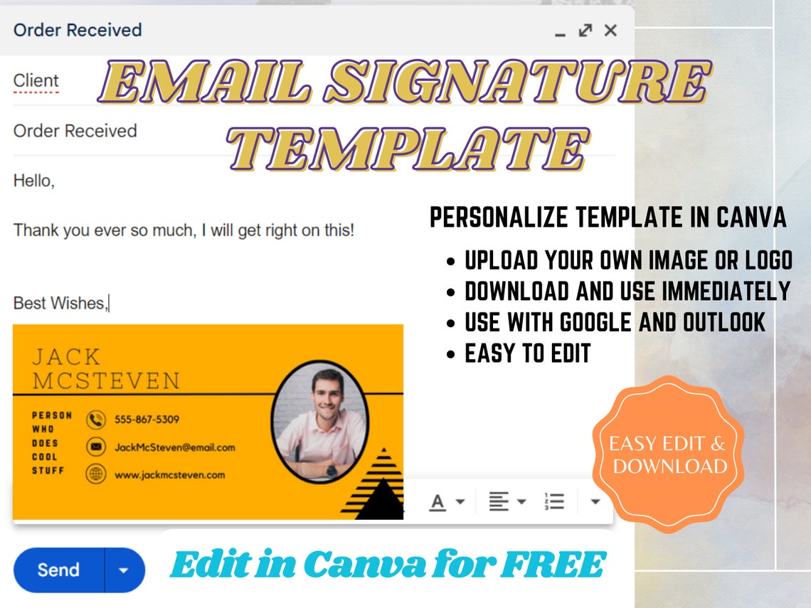 Email Signature Template Canva Editable Email Signature Digital ...