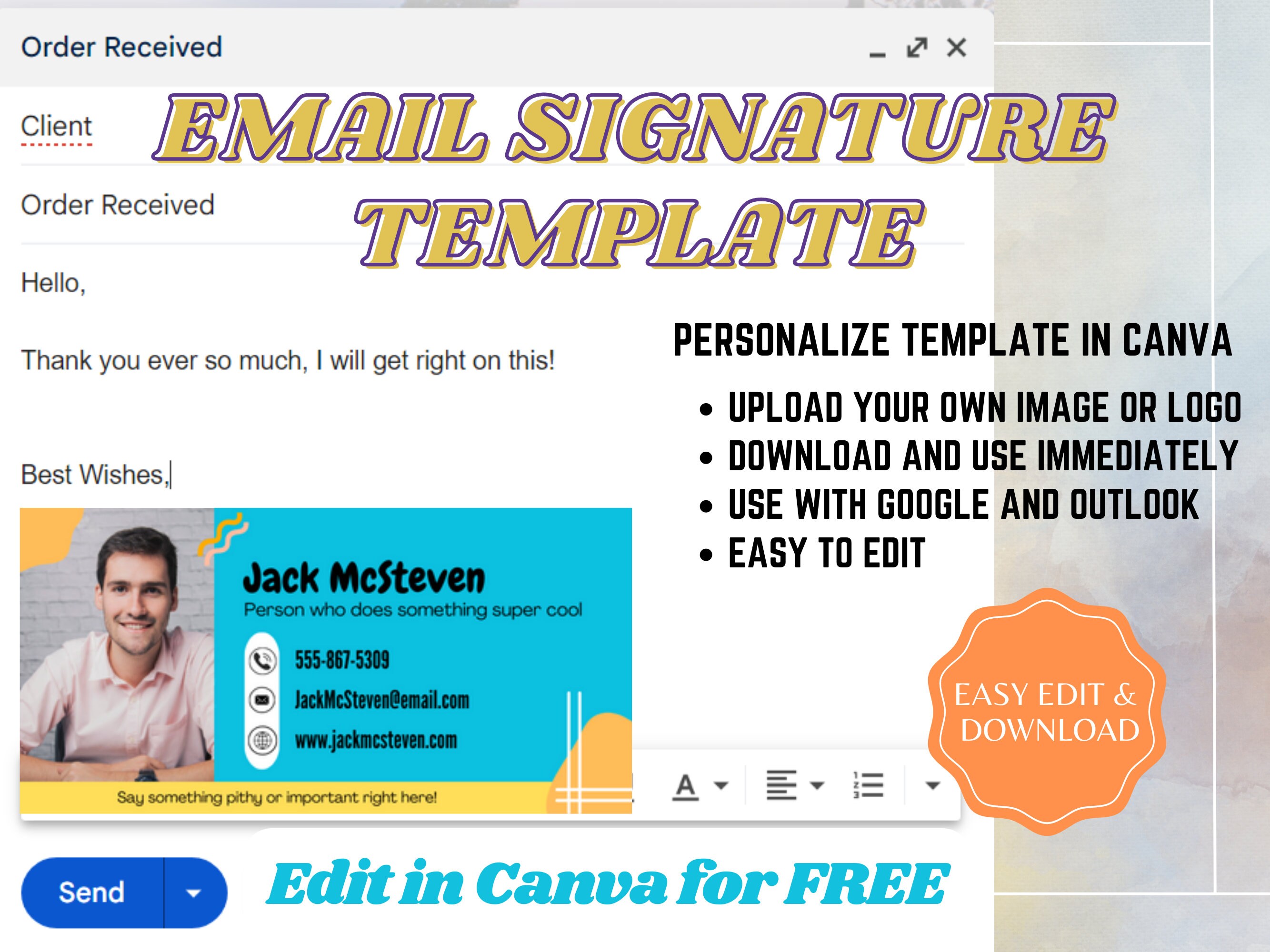 Bold & Fun Email Signature Template Canva Editable Email Signature ...