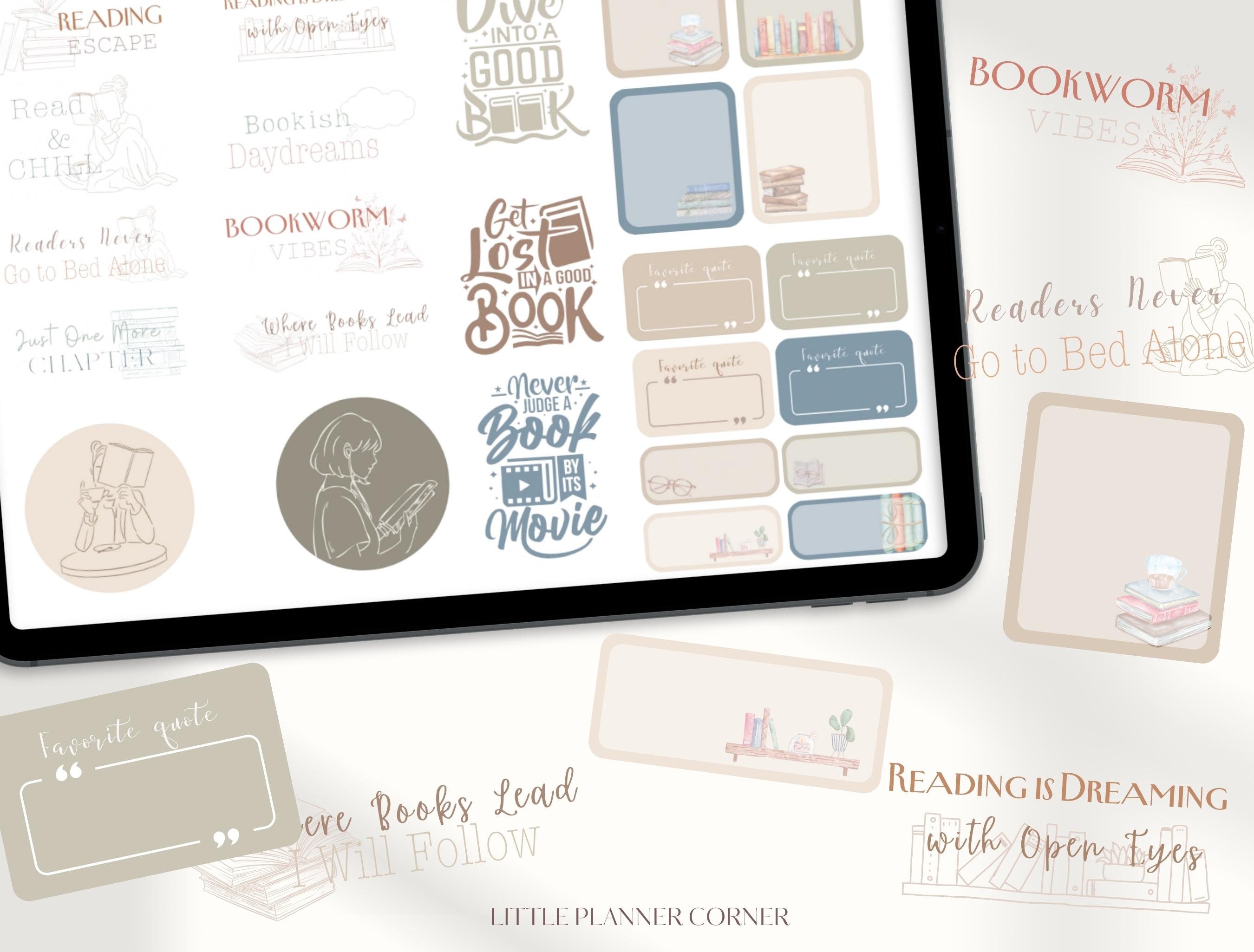 Bookworm Digital Stickers for Goodnotes Reading Journal Stickers ...