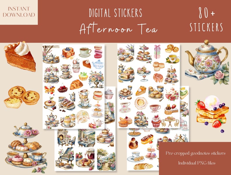 Afternoon Tea Goodnotes Stickers|sweet PNG Stickers| Bakery Digital ...