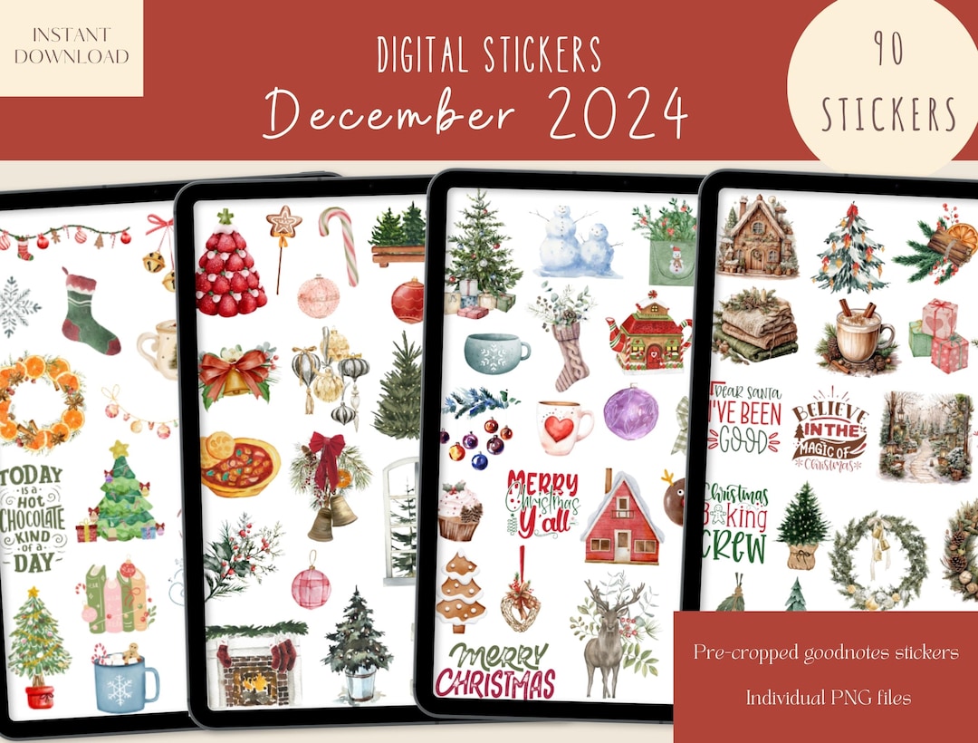 December 2024 Goodnotes Stickers | Digital Clipart | Winter Planner ...