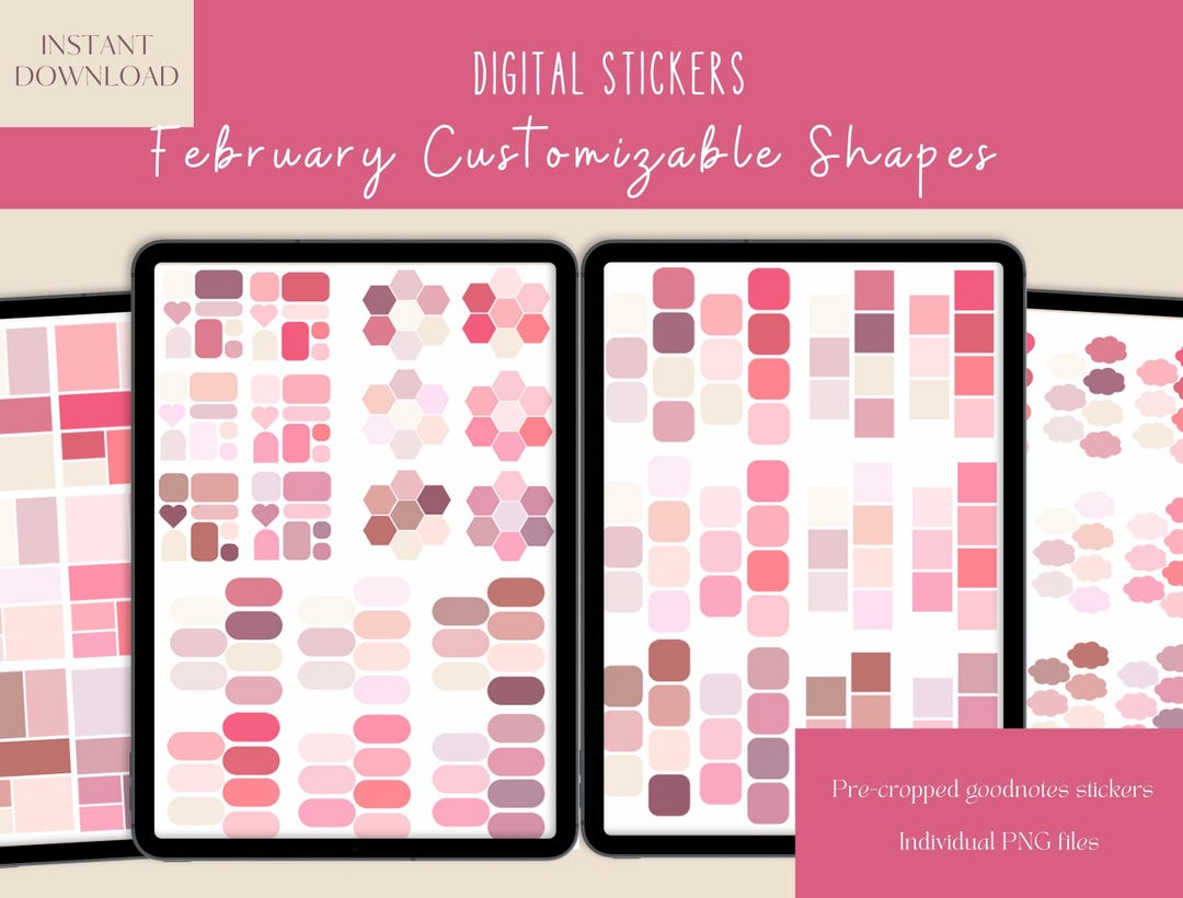 February 2025 Customizable Shapes Goodnotes Stickers |valentine's Day ...