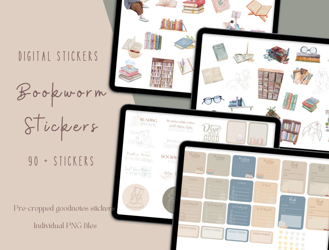 Bookworm Digital Stickers for Goodnotes | Reading Journal Stickers ...