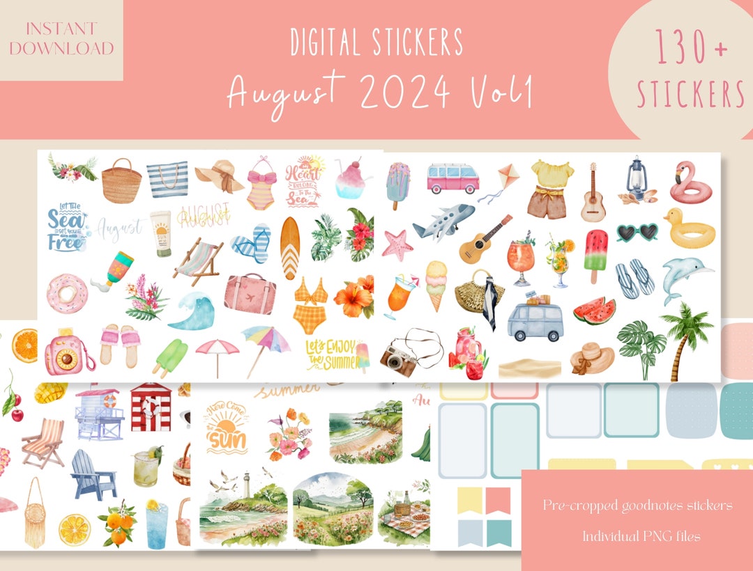 August 2024 Vol1 Goodnotes Stickers|everyday Digital Stickers| Vacation ...
