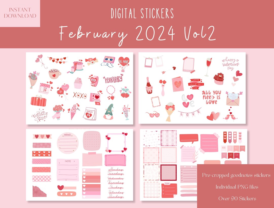 February 2024 Vol2 Goodnotes Stickers|valentine's Day Digital Stickers ...