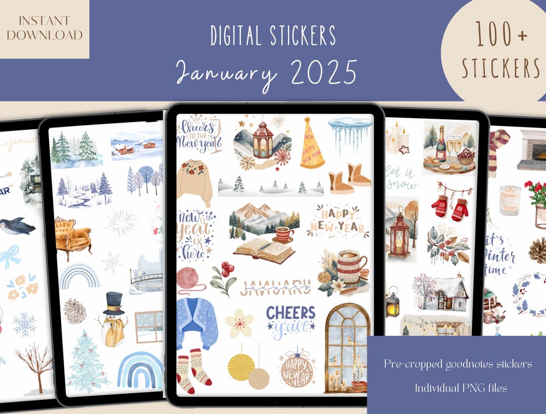 January 2025 Goodnotes Stickers | Winter Planner Stickers | Minimalist ...